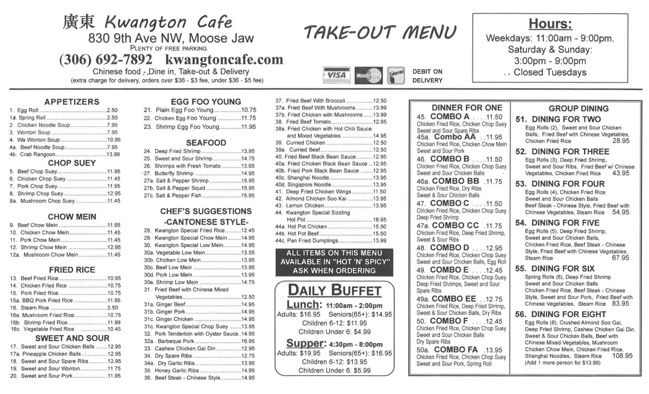 Menu - Kwangton Cafe | Moose Jaw
